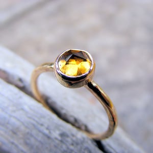 Citrine Gold Stacking Ring - Handcrafted in Solid 14k Gold With Rose ...