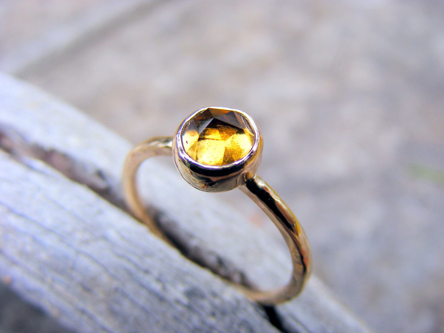 Citrine Gold Stacking Ring - Handcrafted in Solid 14k Gold With Rose ...