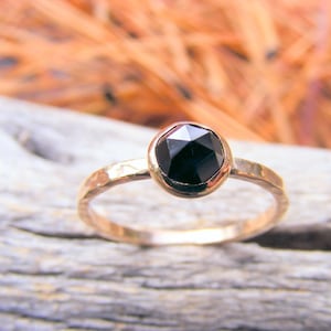Solid Gold Stacking Ring, Melanite Garnet Rose Cut Gold Stacking Ring ...