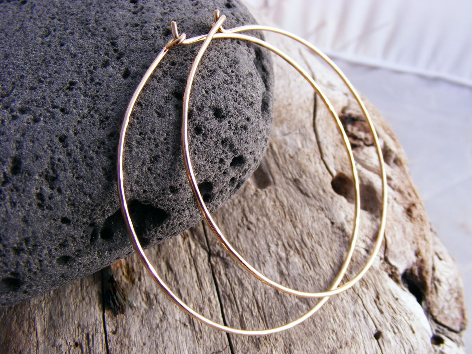 Large Gold Hoops 2 Inches Skinny Slim Thin Hammered 14kt - Etsy