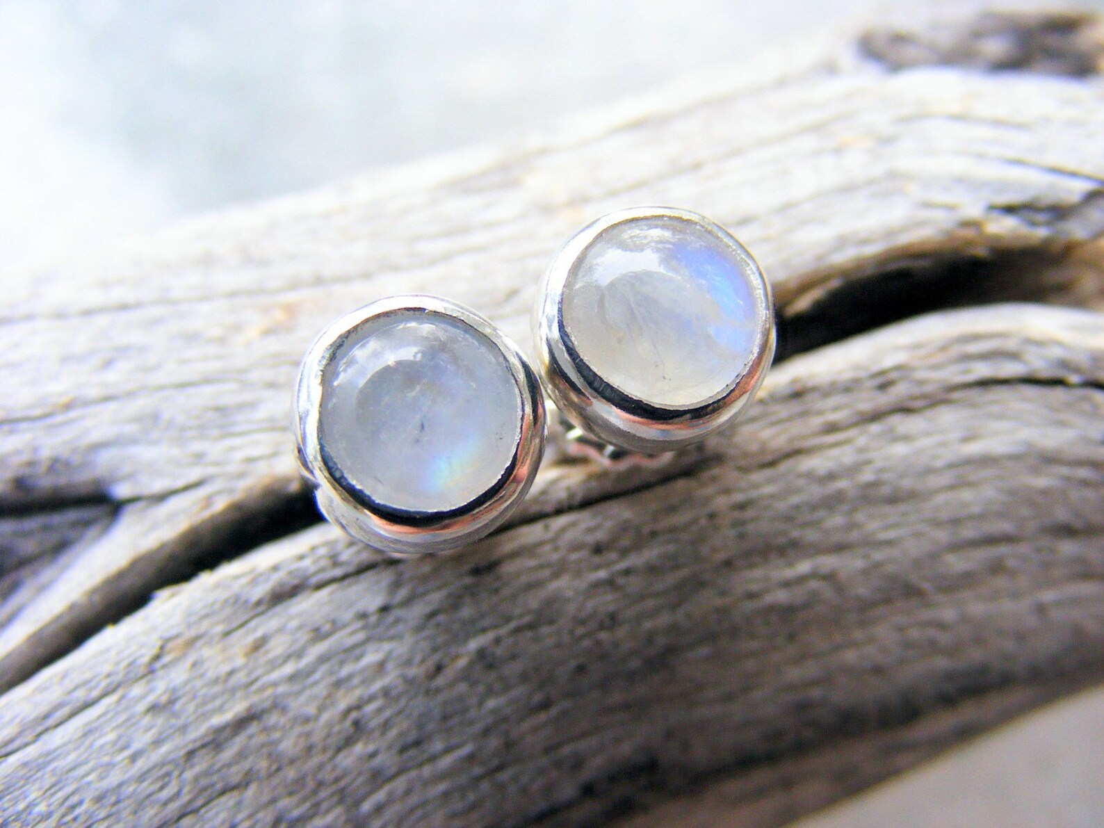 Moonstone Stud Earrings, Rainbow Moonstone Earrings, Post Earrings ...