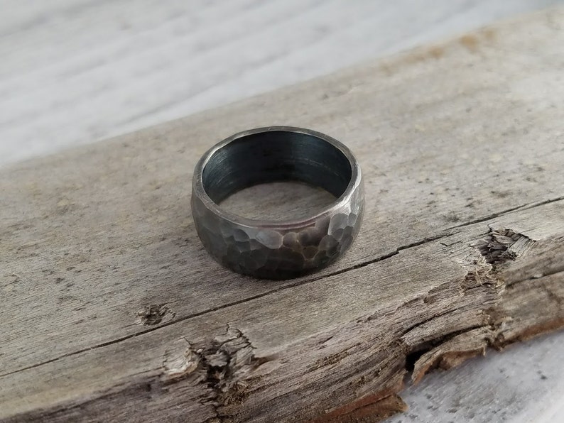 Darkened Oxidized Sterling Silver Wide Wedding Band, Gunmetal Look ...