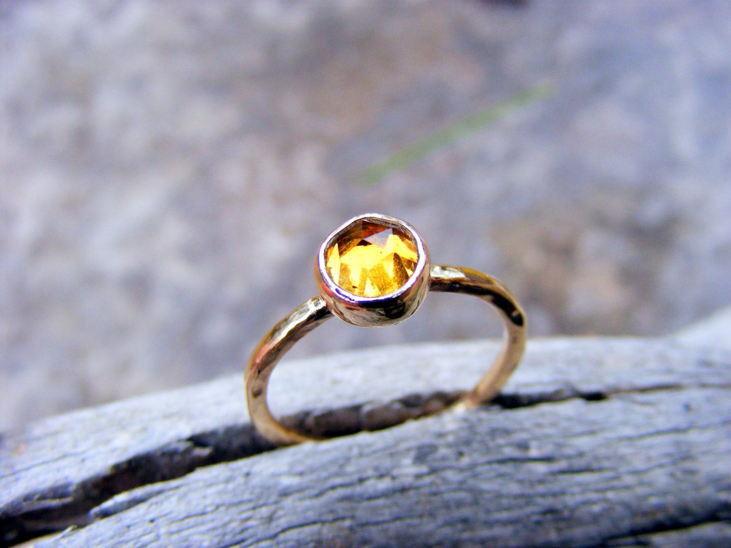 Citrine Gold Stacking Ring - Handcrafted in Solid 14k Gold With Rose ...