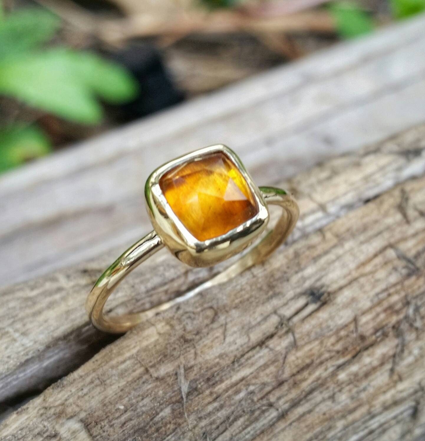 Solid Gold Citrine Stacking Ring With Rose Cut Citrine | Etsy