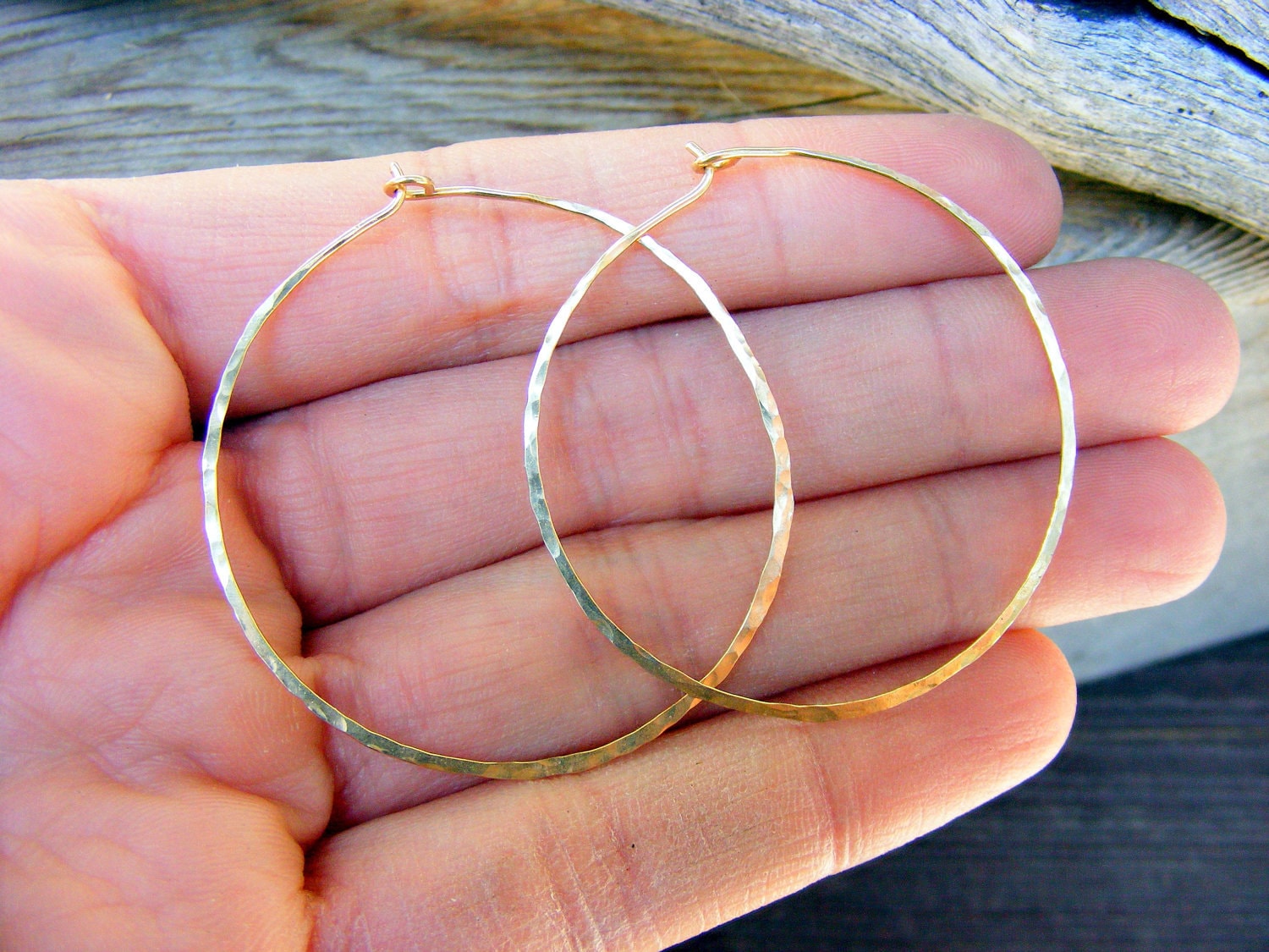 Gold Hoops, Skinny, Slim, Thin Hammered Hoop, Simple Light Everyday ...