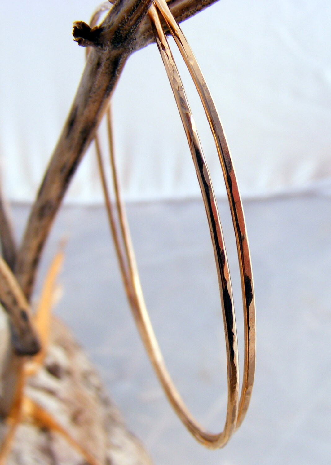 Large Gold Hoops 2 Inches Skinny Slim Thin Hammered 14kt - Etsy