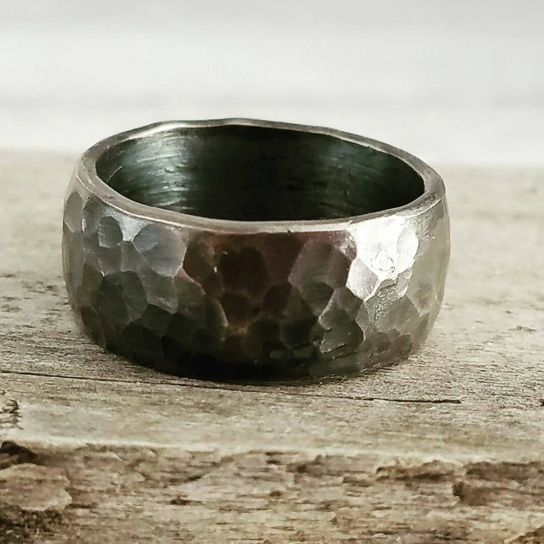 Darkened Oxidized Sterling Silver Wide Wedding Band, Gunmetal Look ...