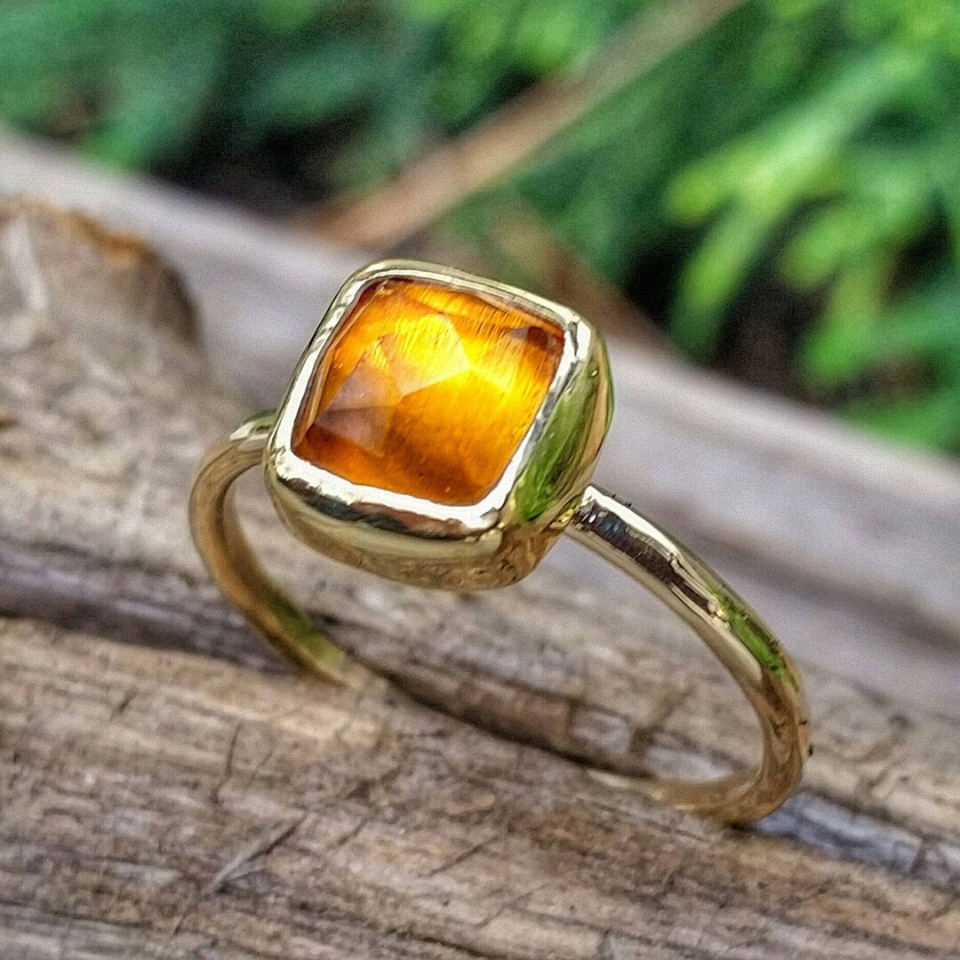 Solid Gold Citrine Stacking Ring With Rose Cut Citrine Gemstone ...