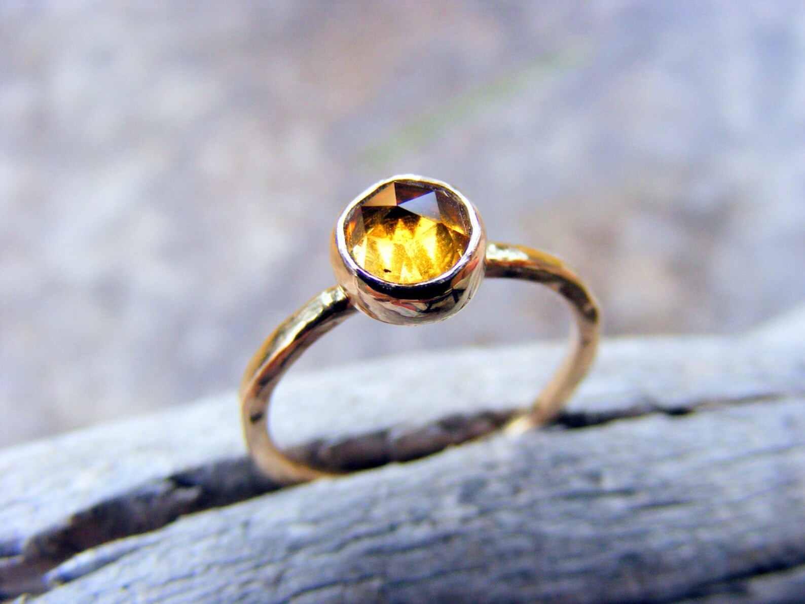 Citrine Gold Stacking Ring - Handcrafted in Solid 14k Gold With Rose ...