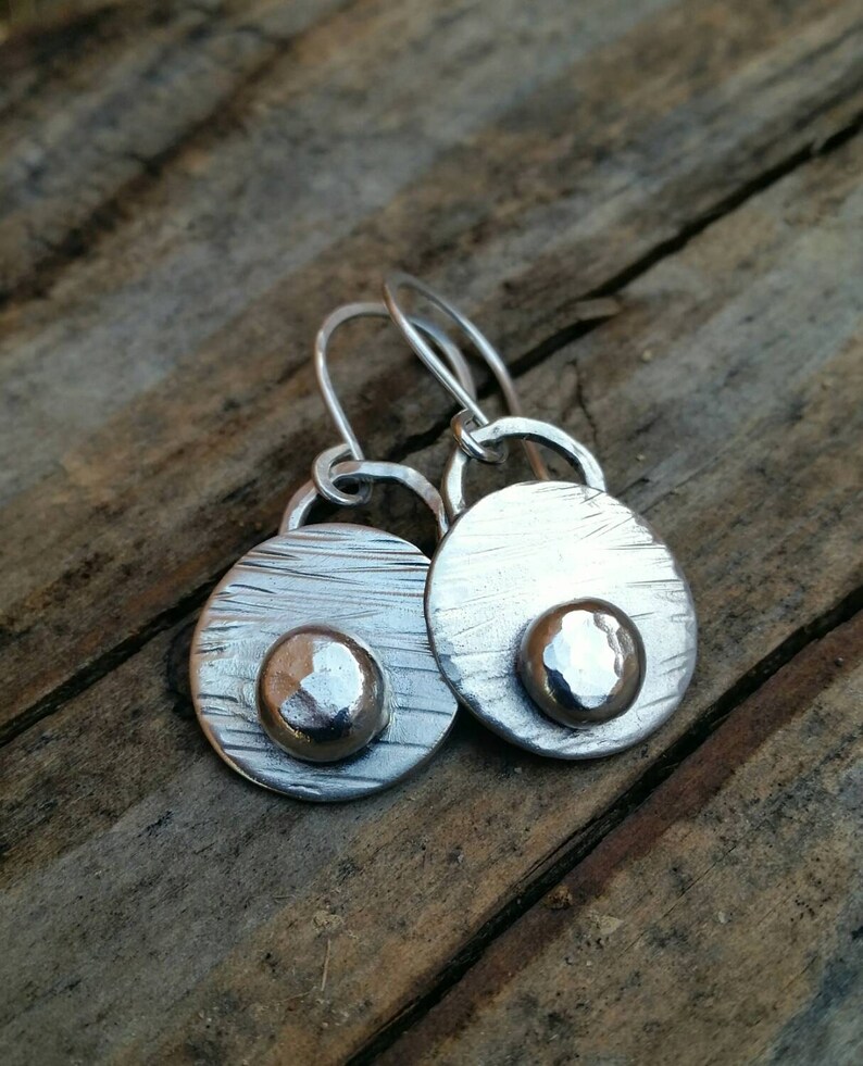 Sterling Silver Earrings Rustic Hammered Texture Disc Dangle - Etsy