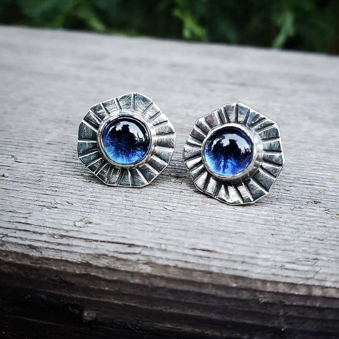 Blue Sapphire Studs. Sapphire Post Earrings, Artisan Jewelry, OOAK ...
