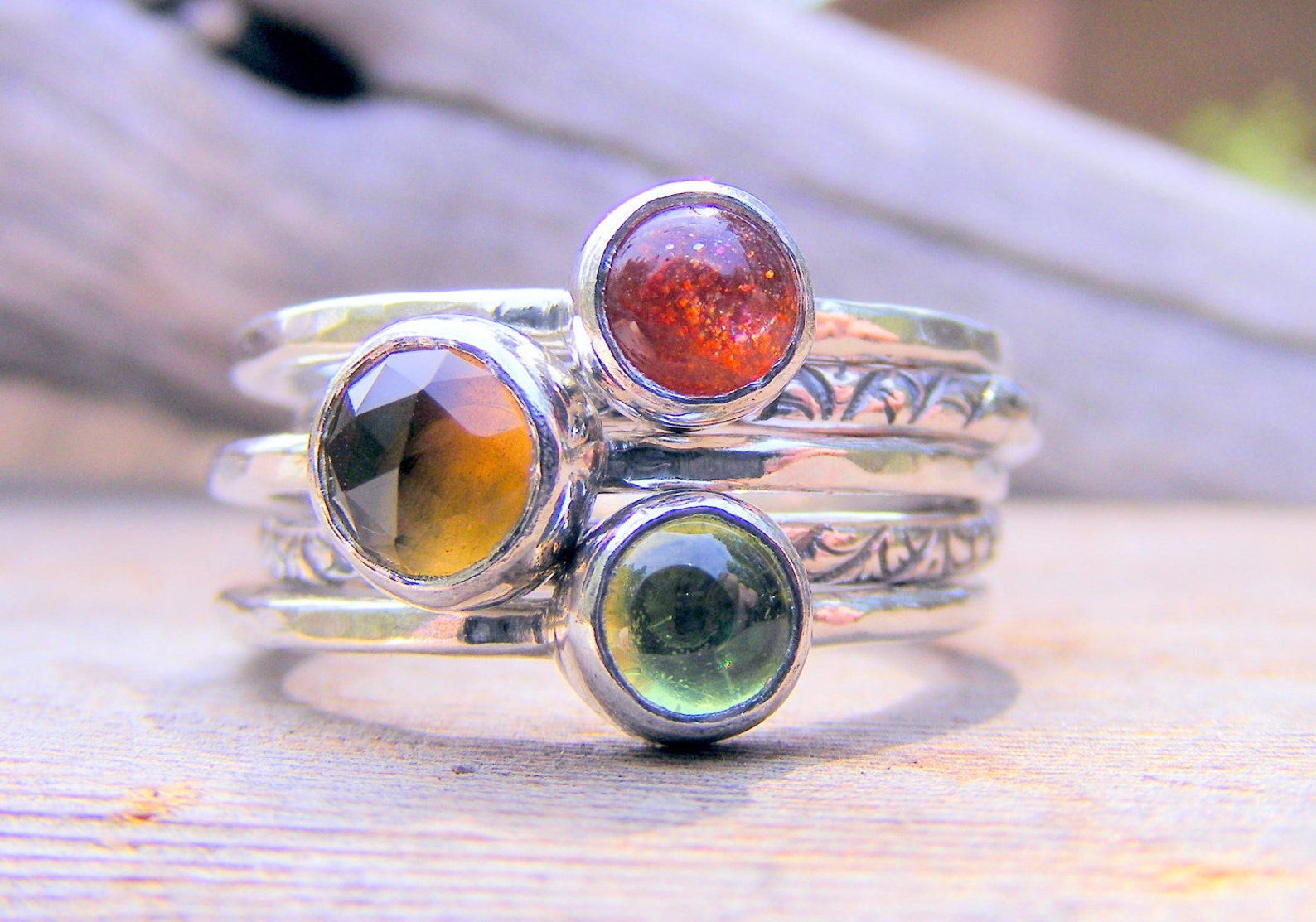 Gemstone Sterling Silver Stacking Rings Whiskey Quartz - Etsy