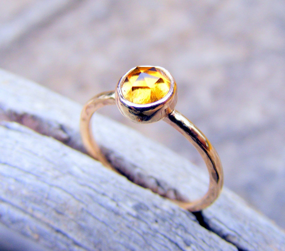 Citrine Gold Stacking Ring Handcrafted in Solid 14k Gold - Etsy