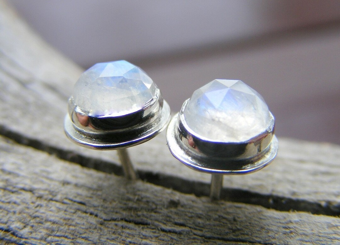 Moonstone Studs, Faceted Rainbow Moonstone Stud Earrings, Moonstone ...
