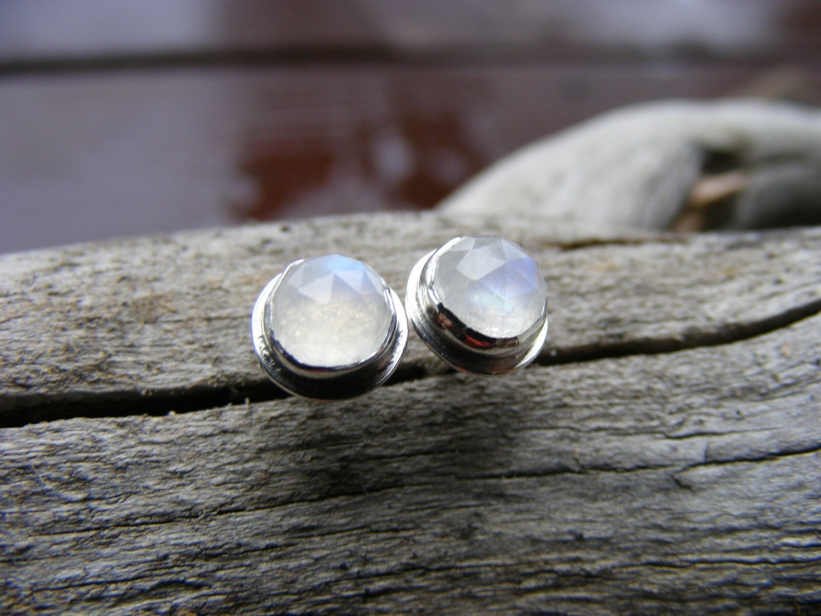 Moonstone Studs Faceted Rainbow Moonstone Stud Earrings | Etsy