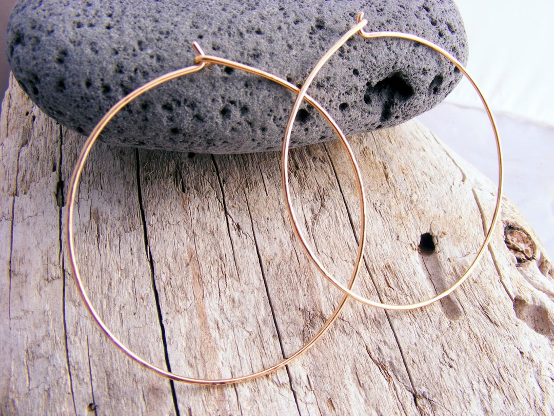 Large Gold Hoops, 2 Inches Skinny, Slim, Thin Hammered 14kt Yellow or ...