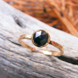 Solid Gold Stacking Ring, Melanite Garnet Rose Cut Gold Stacking Ring ...