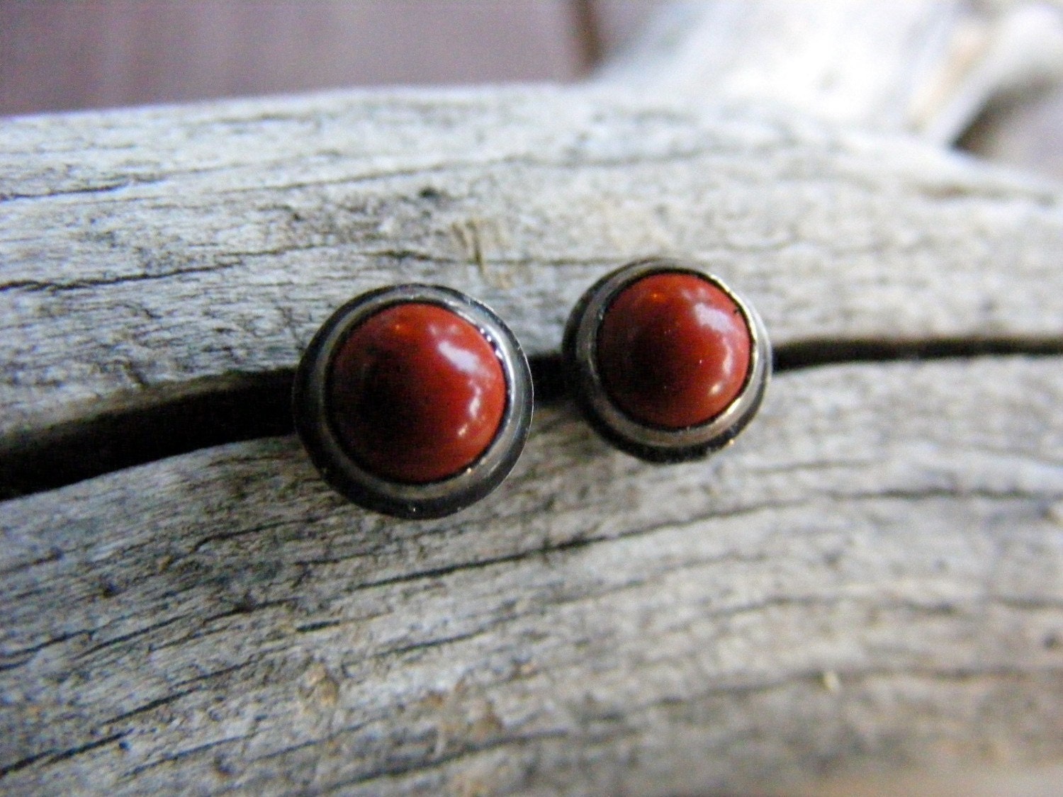 Red Studs Red Jasper Oxidized Stud Earrings Sterling Silver | Etsy