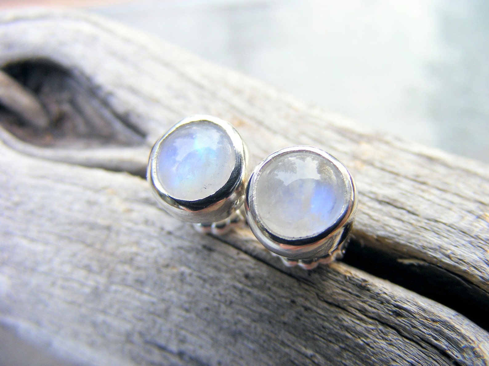 Moonstone Stud Earrings, Rainbow Moonstone Earrings, Post Earrings ...