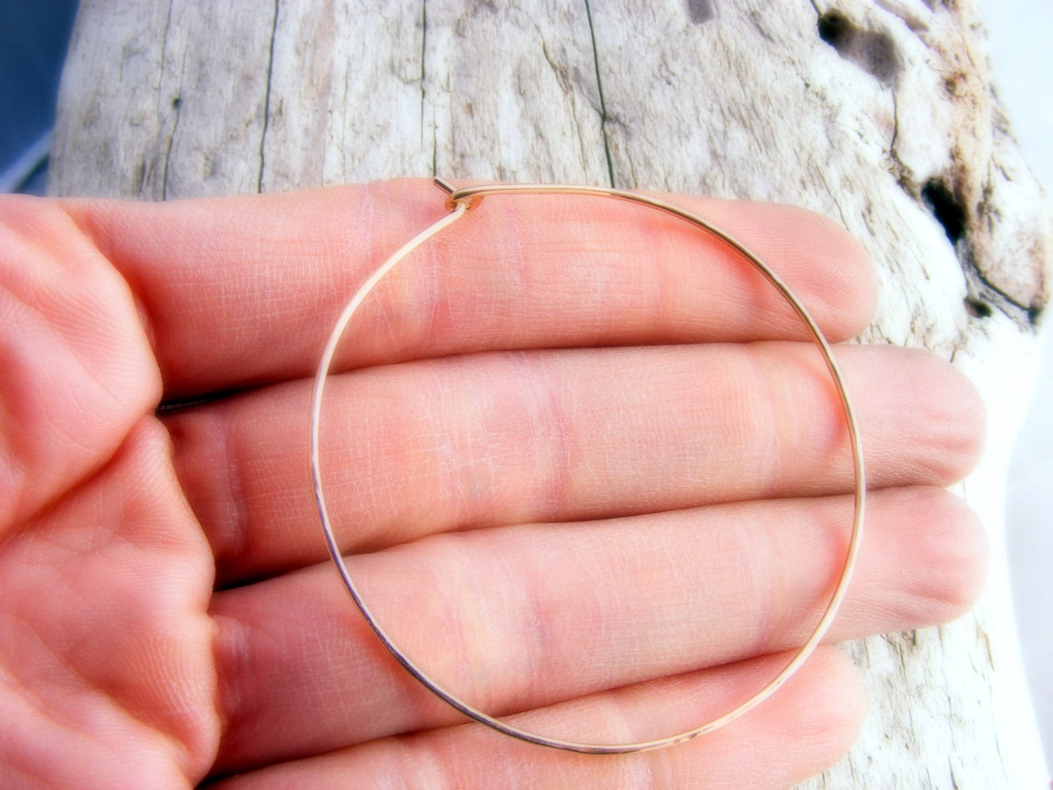 Large Gold Hoops 2 Inches Skinny Slim Thin Hammered 14kt - Etsy