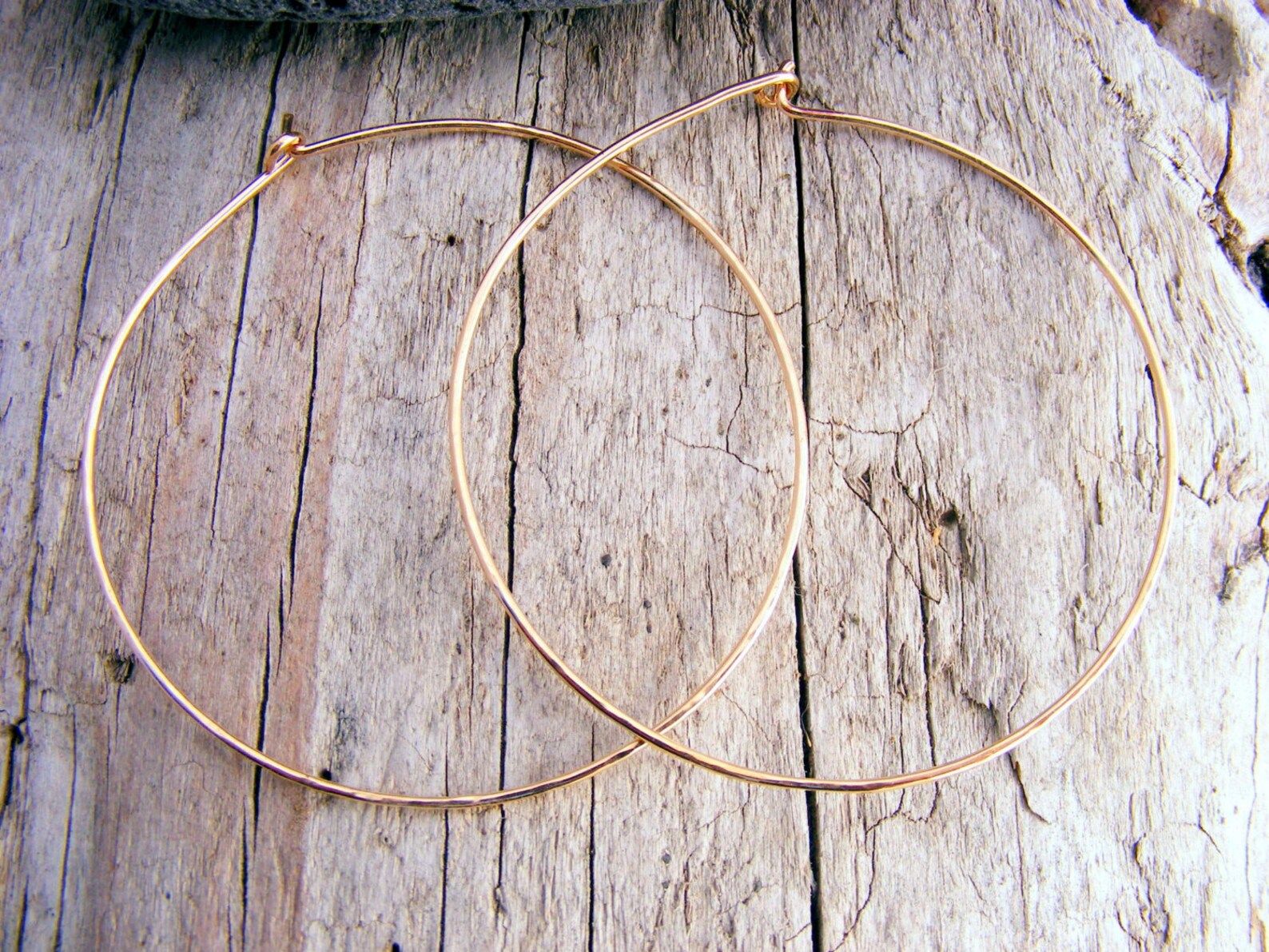 Large Gold Hoops 2 Inches Skinny Slim Thin Hammered 14kt - Etsy