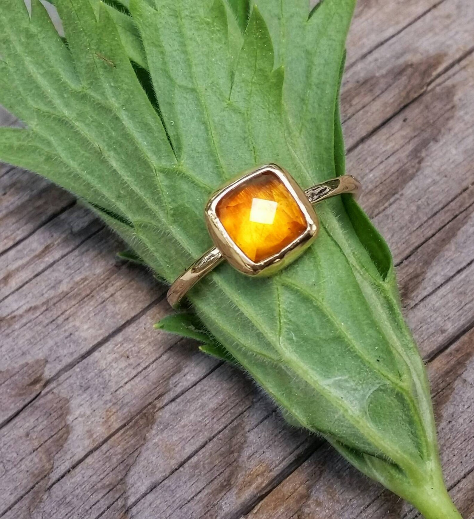 Solid Gold Citrine Stacking Ring With Rose Cut Citrine | Etsy
