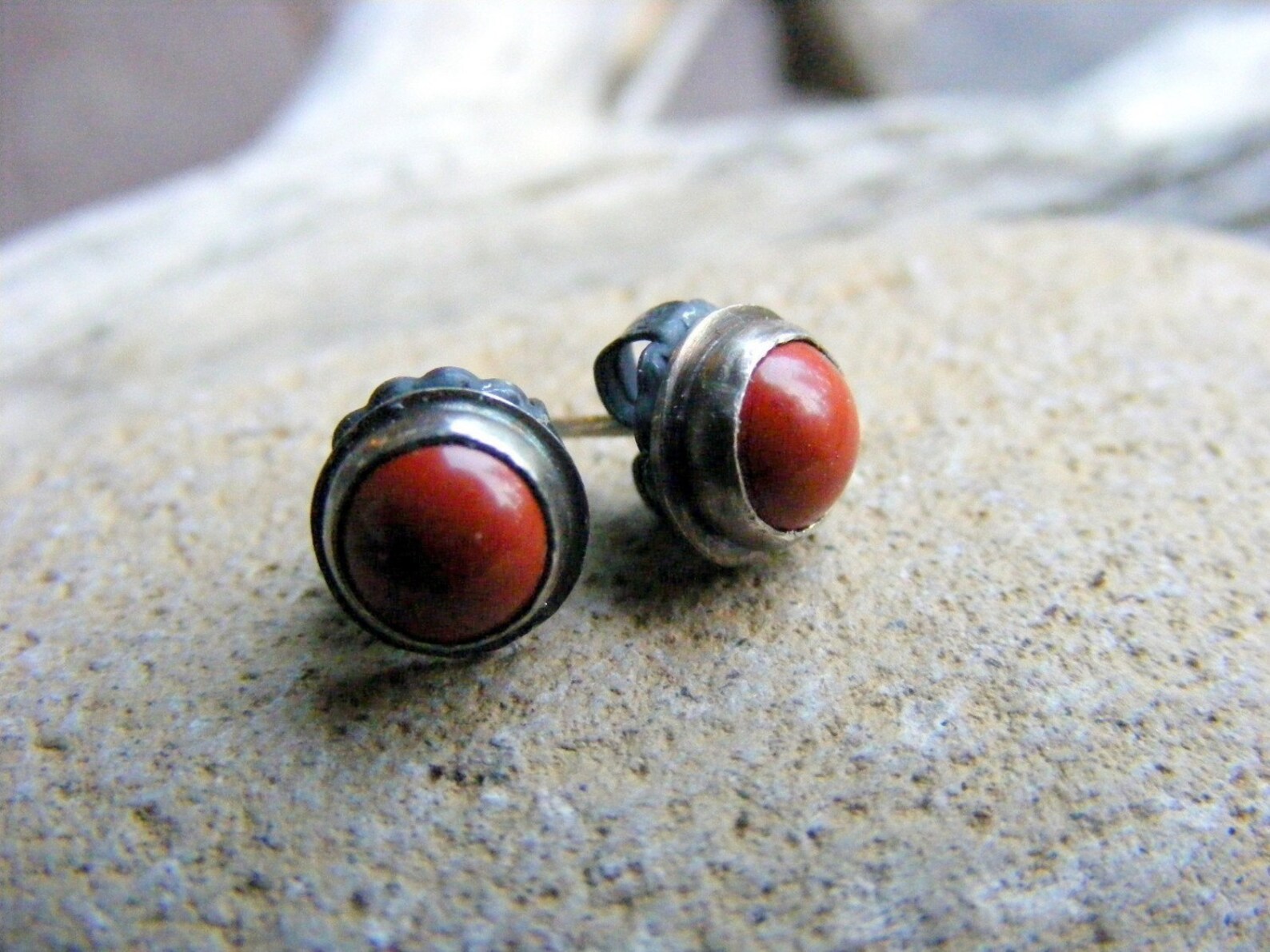 Red Studs Red Jasper Oxidized Stud Earrings Sterling Silver - Etsy