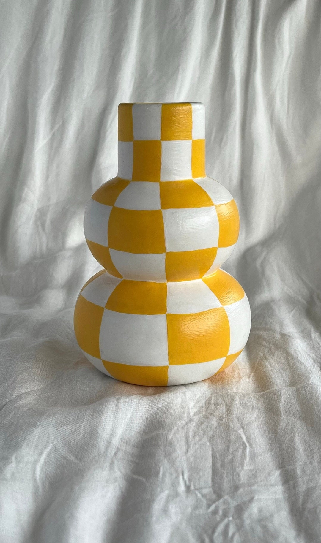 Hand Painted Yellow and White Checkered Pot Vase - Etsy
