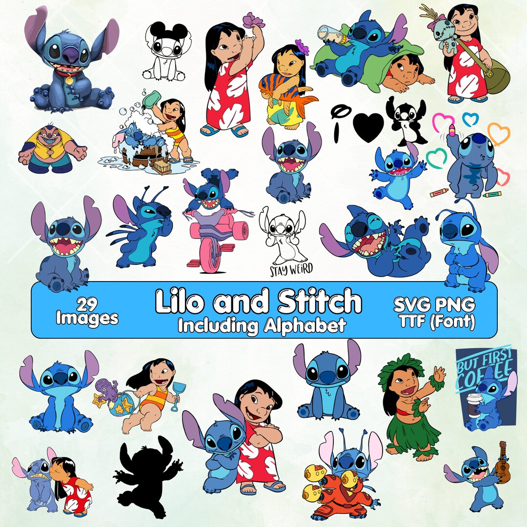 Sti Tch Li Lo Alphabet Font PNG TTF SVG Cricut Clipart - Etsy