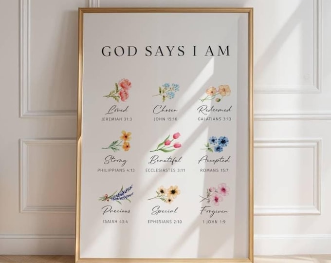 God Says I Am Nursery Wall Print Biblical Affirmations for Kids ...