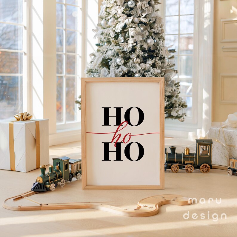 Ho Ho Ho, Printable Christmas Wall Art, Holiday Home Decor, Modern ...