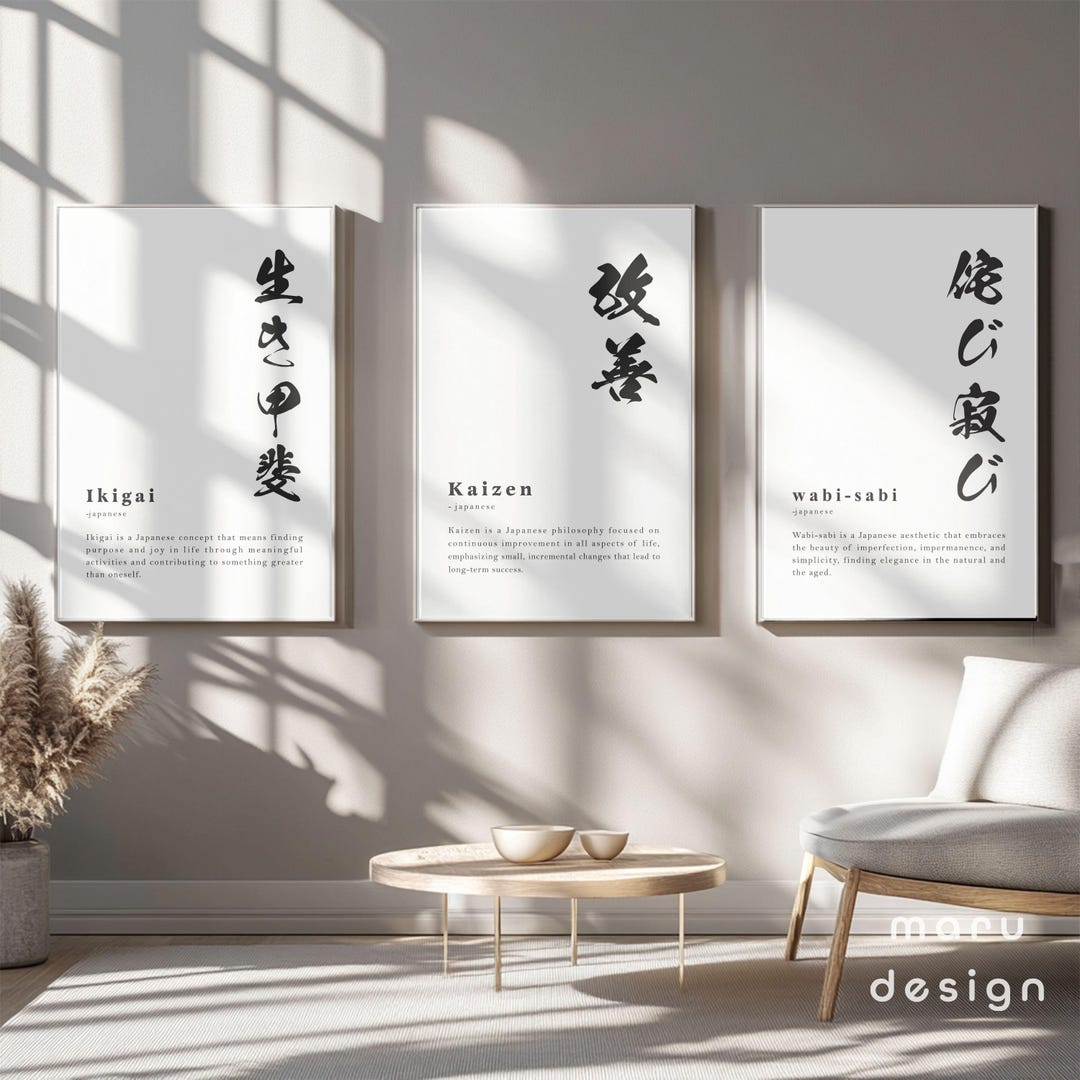 Buy Ikigai Kaizen Wabi-sabi Definition Wall Art, Set of 3 Prints ...