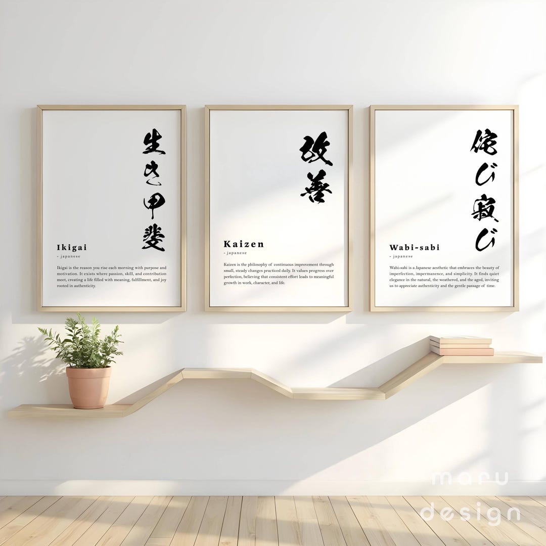Ikigai Kaizen Wabi-sabi Definition Set of 3 Prints, Printable Japanese ...