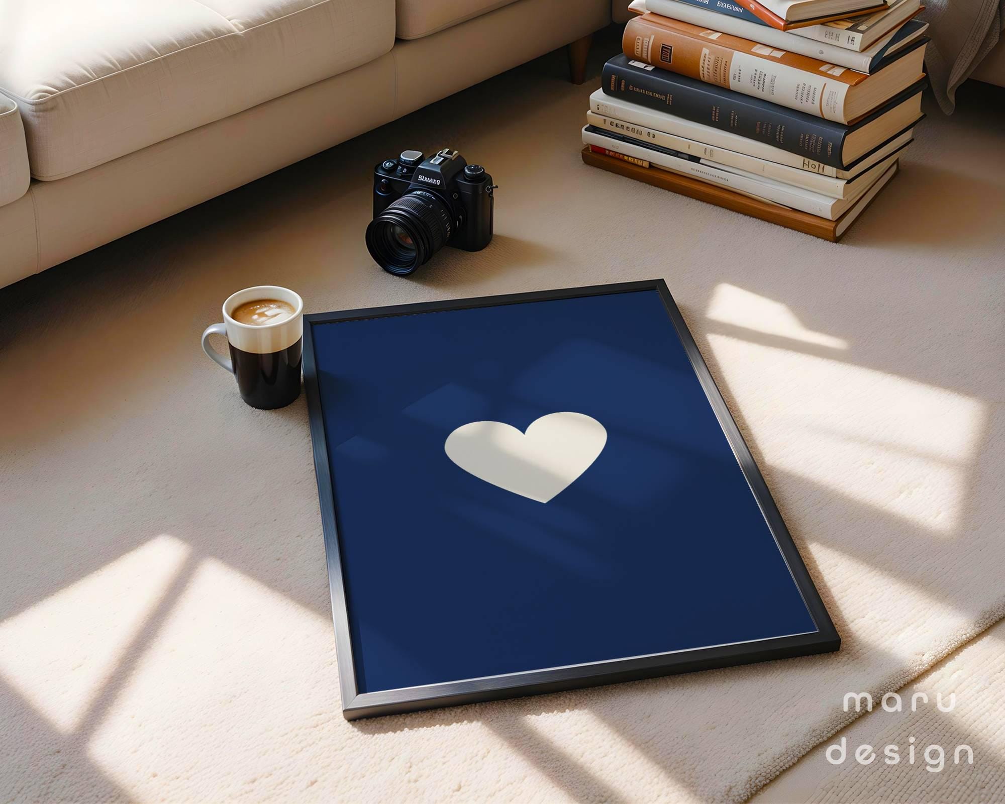 Navy Blue Heart Wall Art, Minimalist Love Print, Bedroom Decor ...