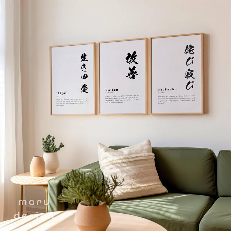 Ikigai Kaizen Wabi-sabi Definition Set of 3 Prints, Printable Japanese ...