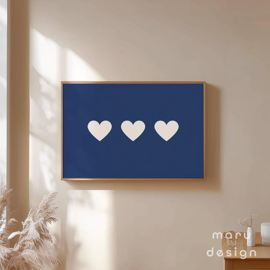 Navy Blue 3 Hearts Wall Art, Aesthetic Preppy Printable Poster ...