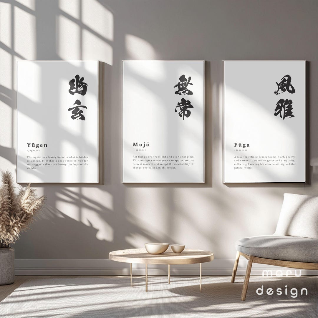 Mujo Yugen Fuga Definition Wall Art, Set of 3 Prints, Japandi Poster ...