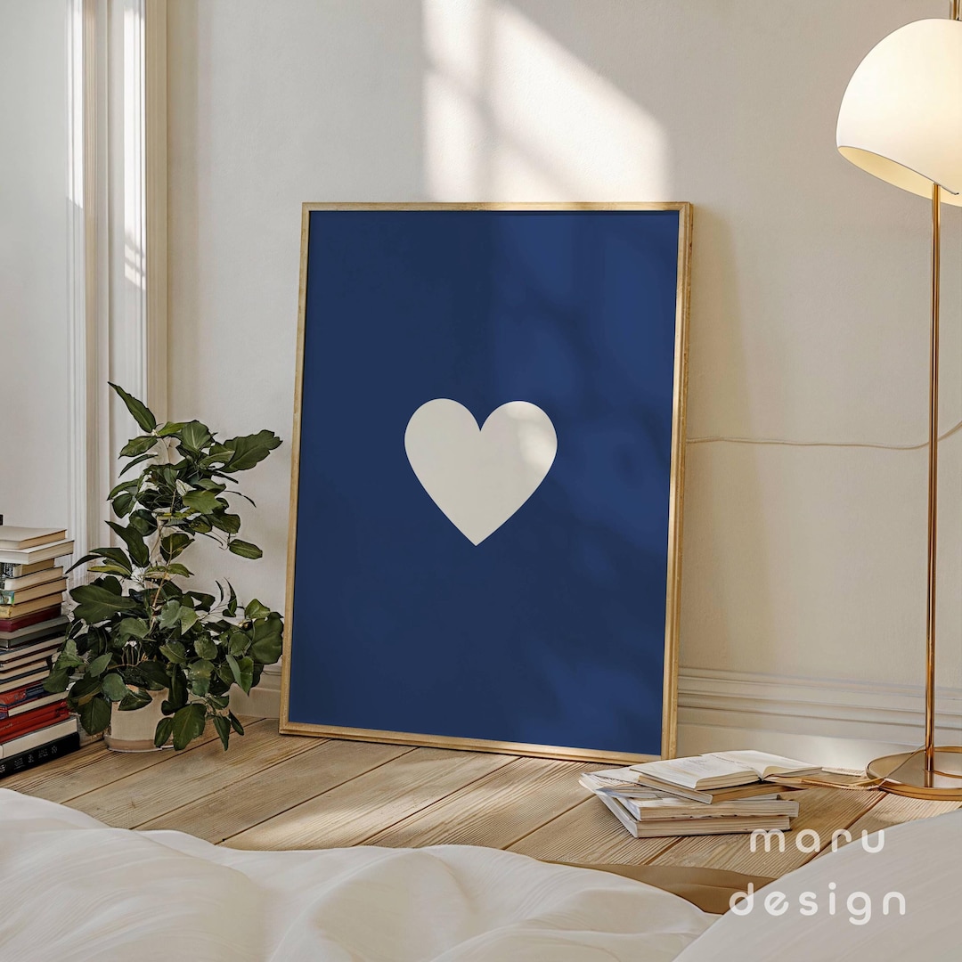 Navy Blue Heart Wall Art, Minimalist Love Print, Bedroom Decor ...