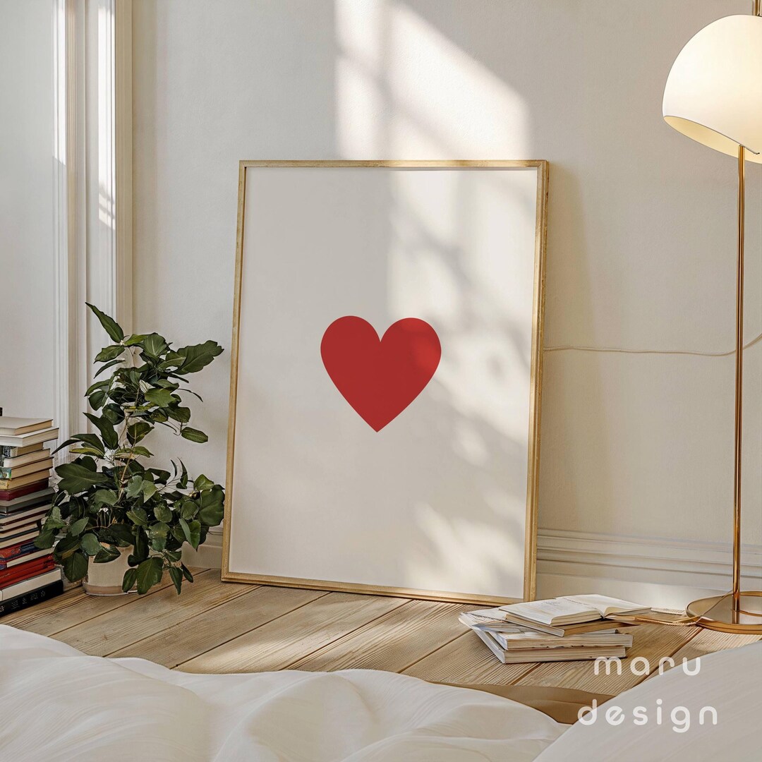 Red Heart Printable Wall Art: Minimalist Bedroom Decor (digital ...