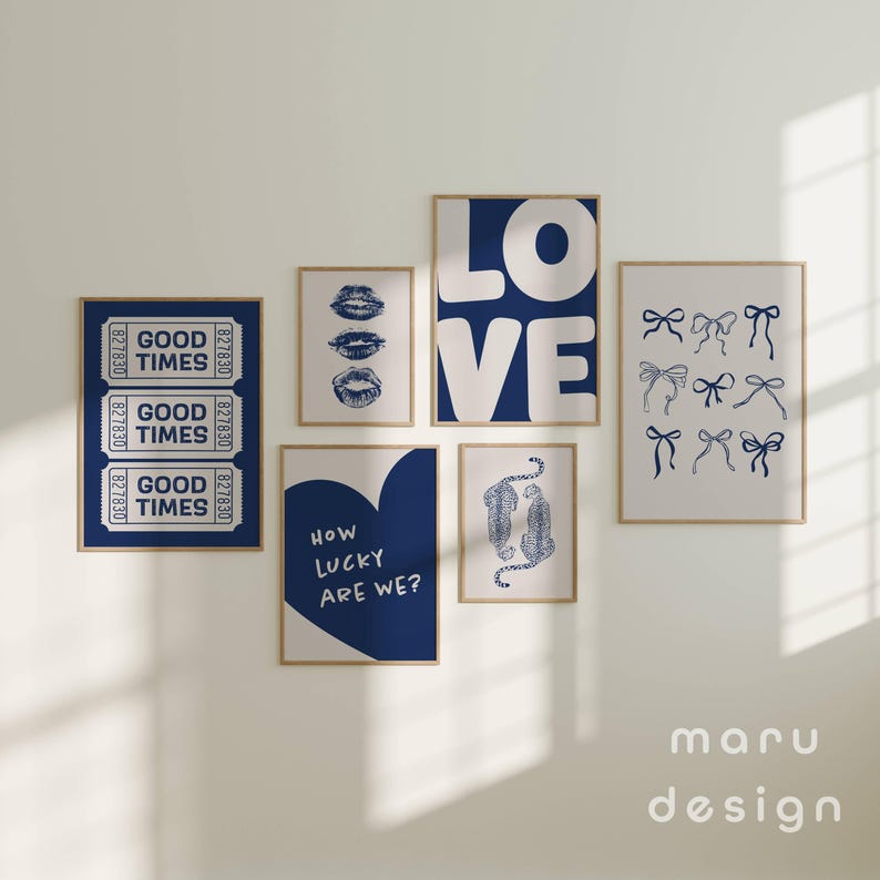 Trendy Navy Blue Set of 6 Prints, Cute Apartment Decor, Girly Preppy ...