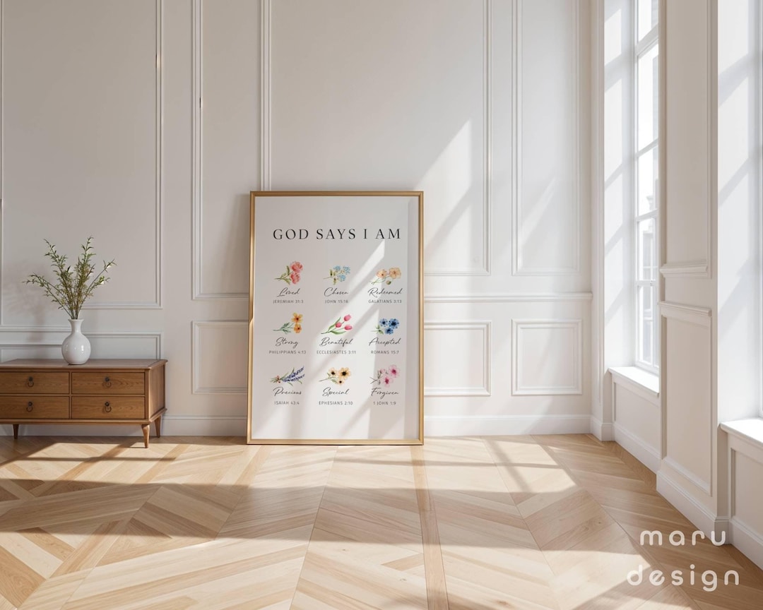 God Says I Am Artwork Poster, Christian Home Decor, Vintage Scripture ...