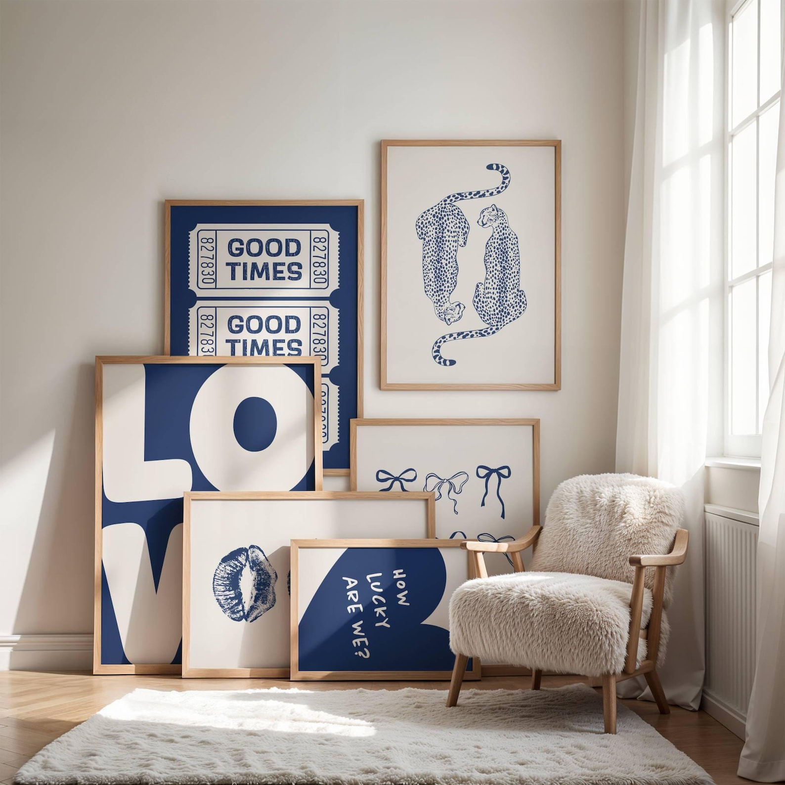 Trendy Navy Blue Set of 6 Prints, Cute Apartment Decor, Girly Preppy ...