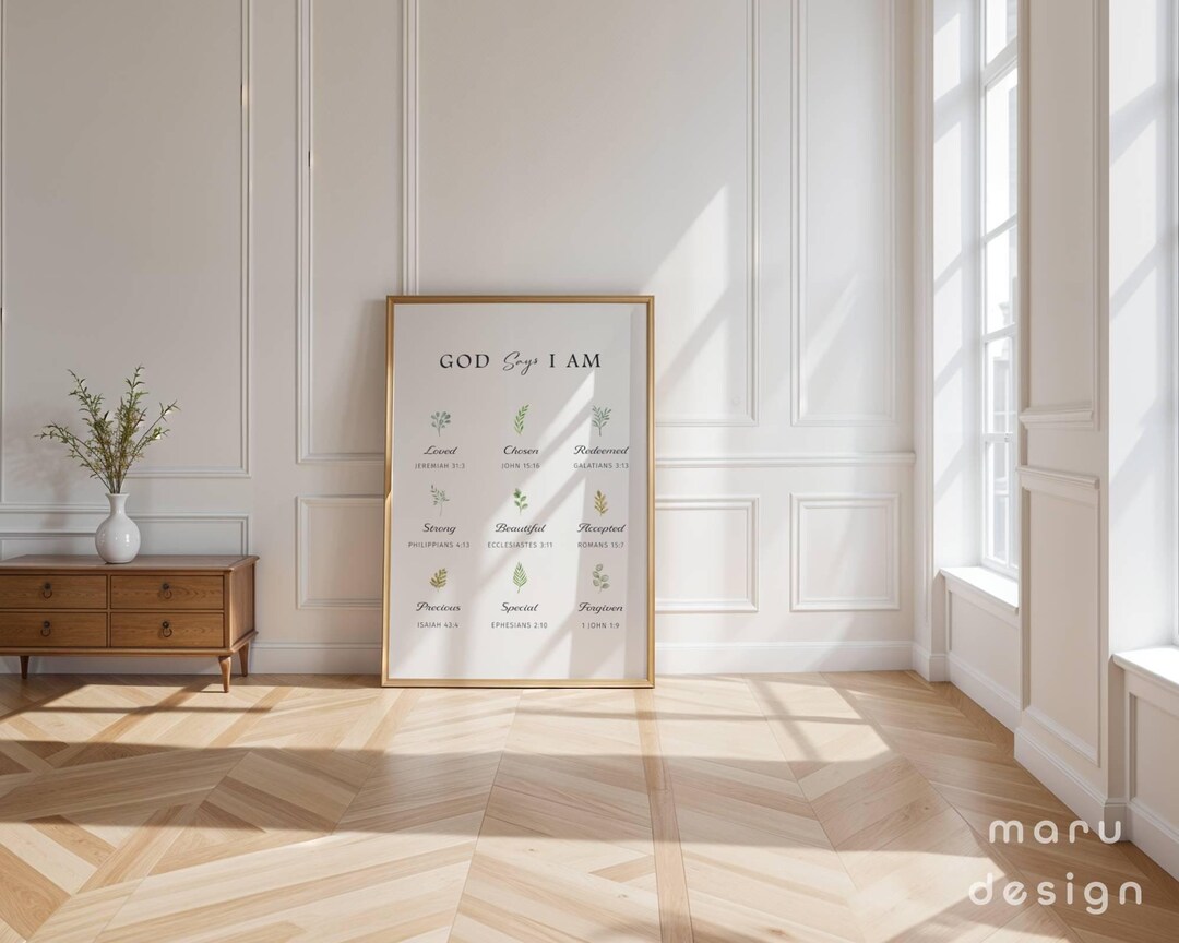 God Says I Am Boho Print, Printable Bible Verse Wall Art, Minimalist ...