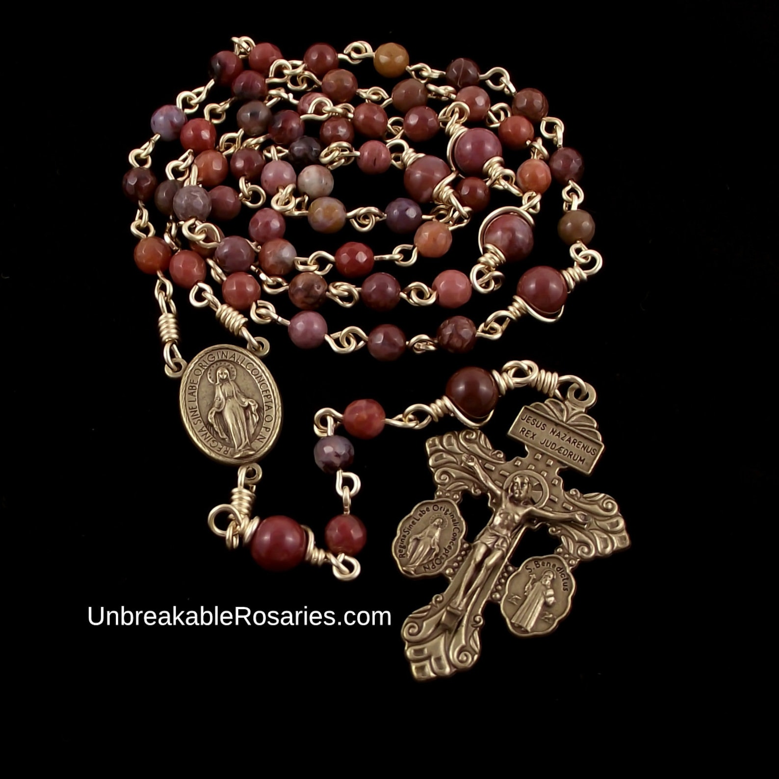 Bronze Miraculous Medal Rosary Beads in Portuguese Agate With - Etsy