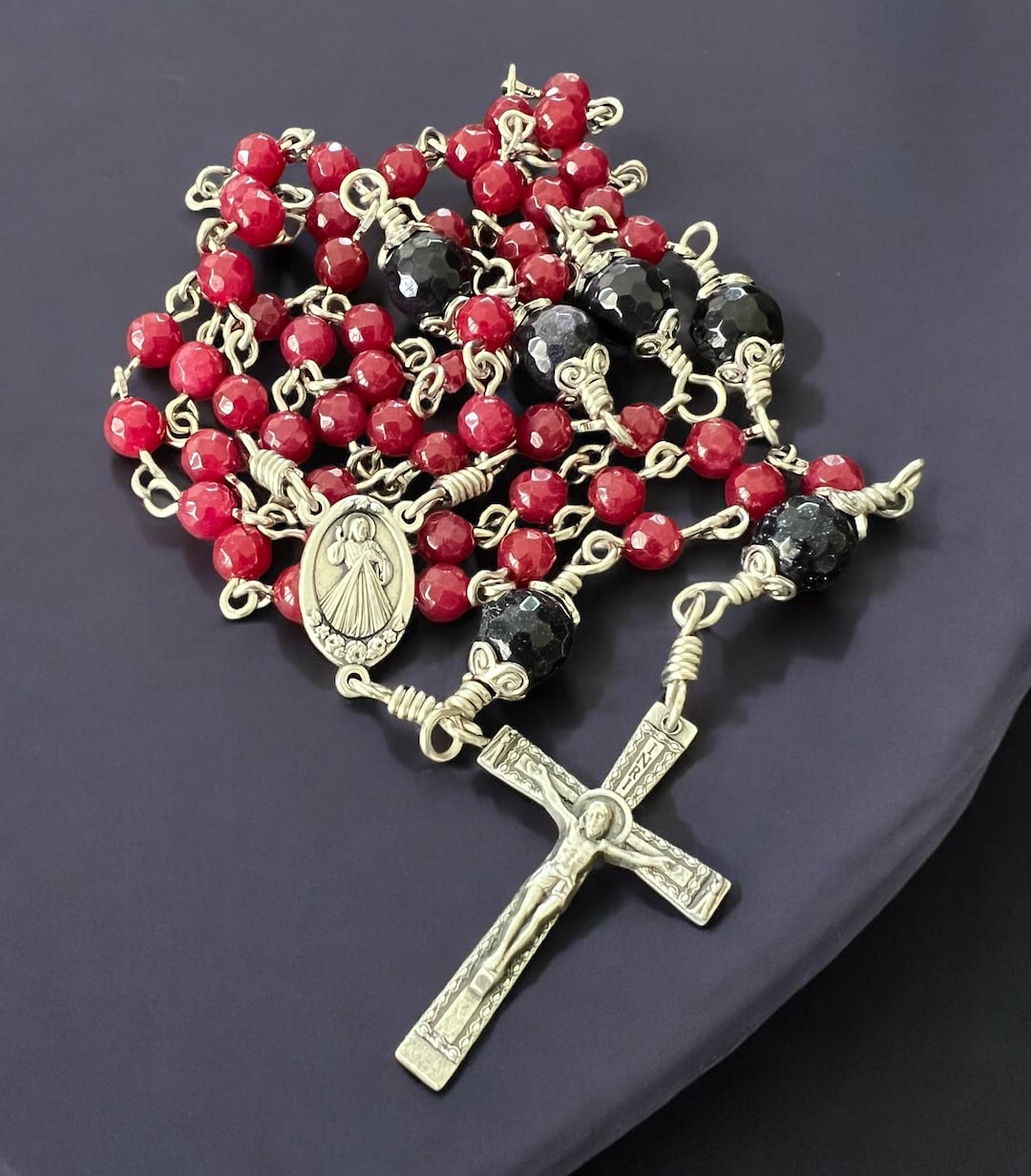 Divine Mercy of Jesus Rosary Beads | Catholic Rosary Beads | Red Jade ...