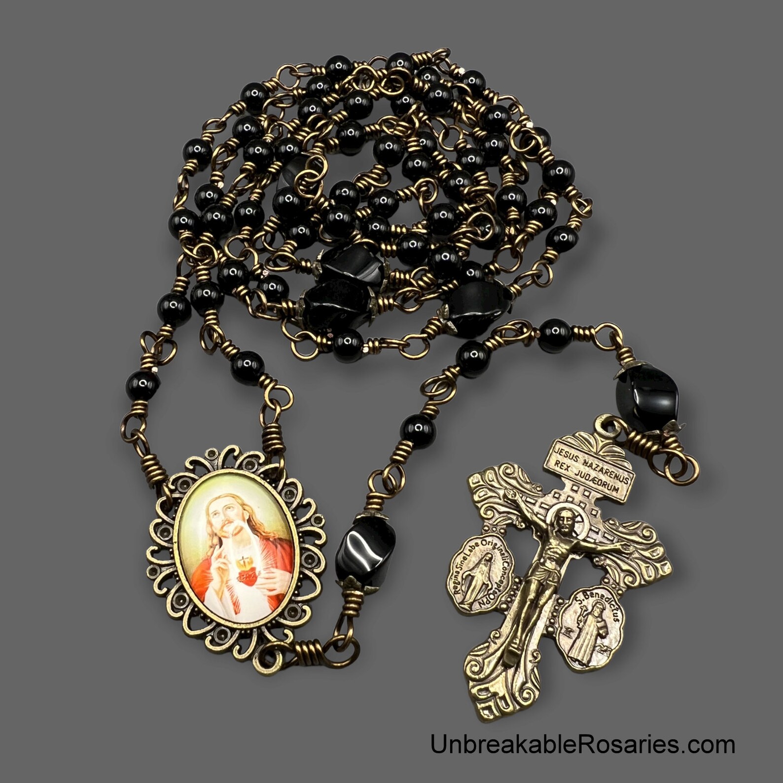Sacred Heart of Jesus Bronze Wire Wrapped Rosary Beads in - Etsy