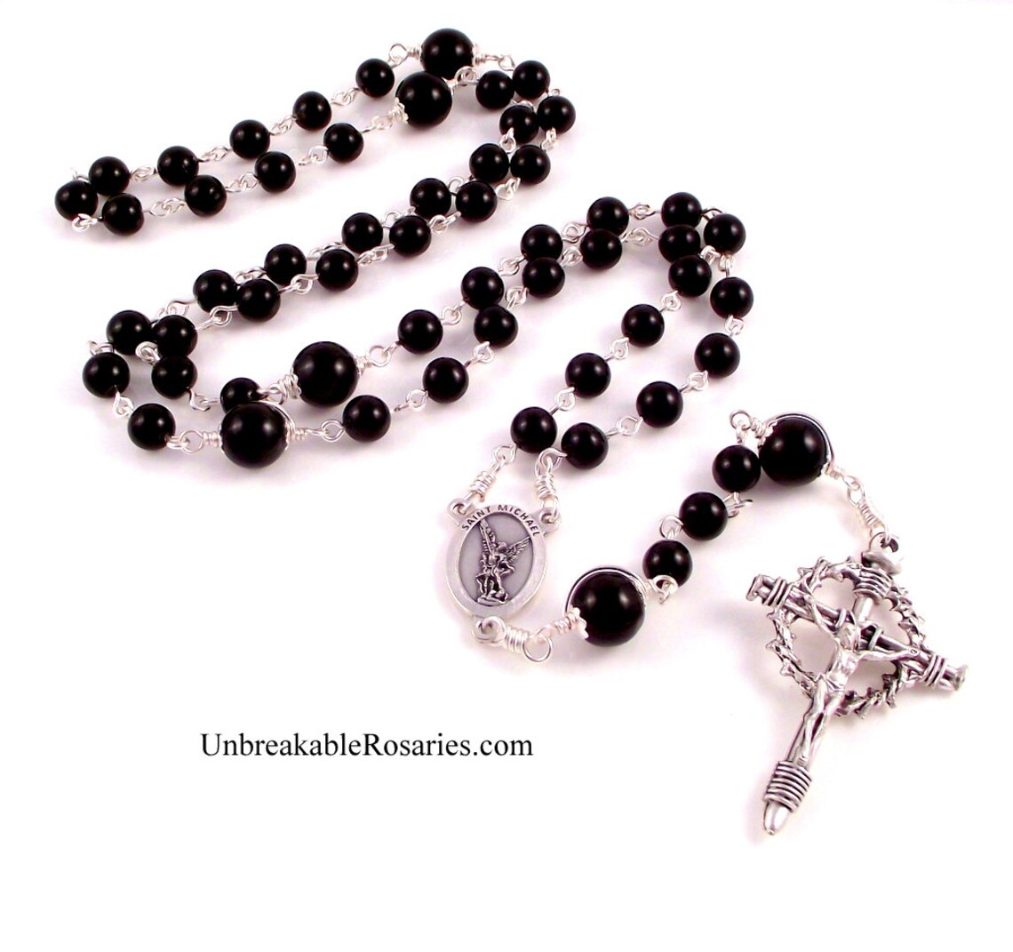 St Michael the Archangel Rosary Beads for Men in Black Onyx - Etsy