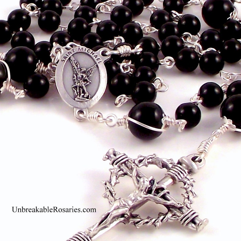 St Michael the Archangel Rosary Beads for Men in Black Onyx - Etsy