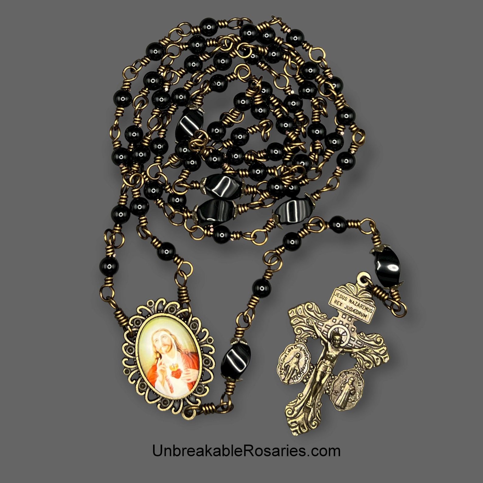 Sacred Heart of Jesus Bronze Wire Wrapped Rosary Beads in - Etsy