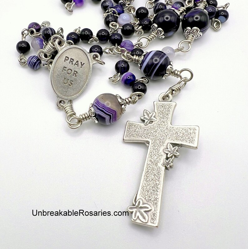 Saint Joseph Rosary Beads in Striped Purple Agate With Italian - Etsy